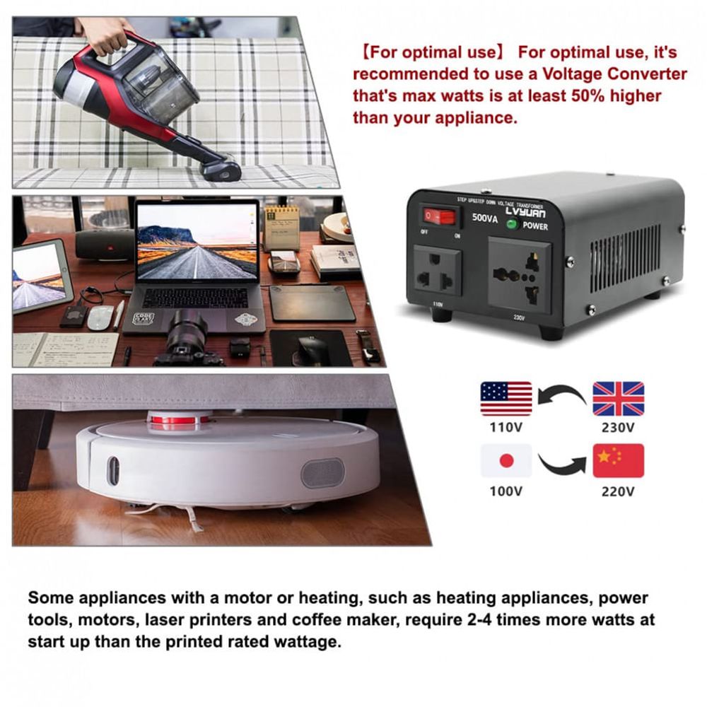 Transformador de Tensão 500W, 220V Para 110V, 110V Para 220V, Yinleader, Preto - Blumenau