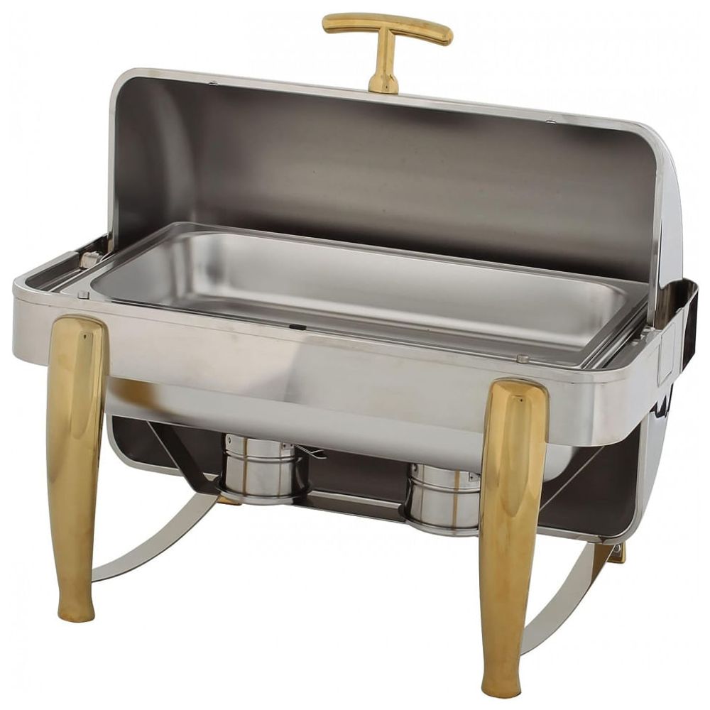 Rechaud Retangular 8 L em Aço Inoxidável com Detalhes Dourados, Winco ...